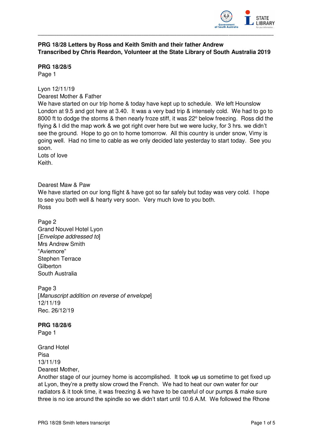 Correspondence Related To The England To Australia Flight transcript
